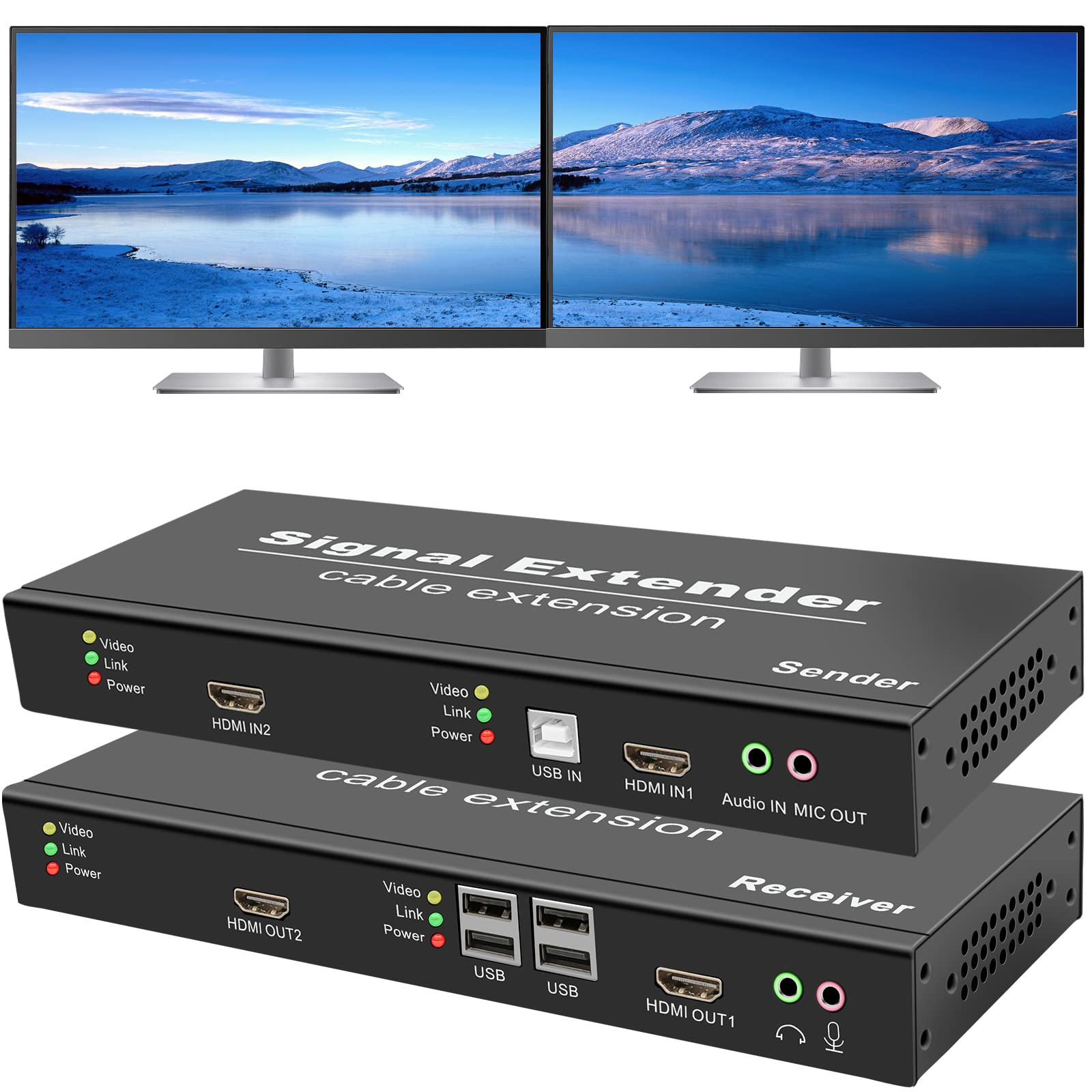 Amazon.com: Dual Monitor KVM Extender Over Cat5e/6/7 up to 120M(394ft ...