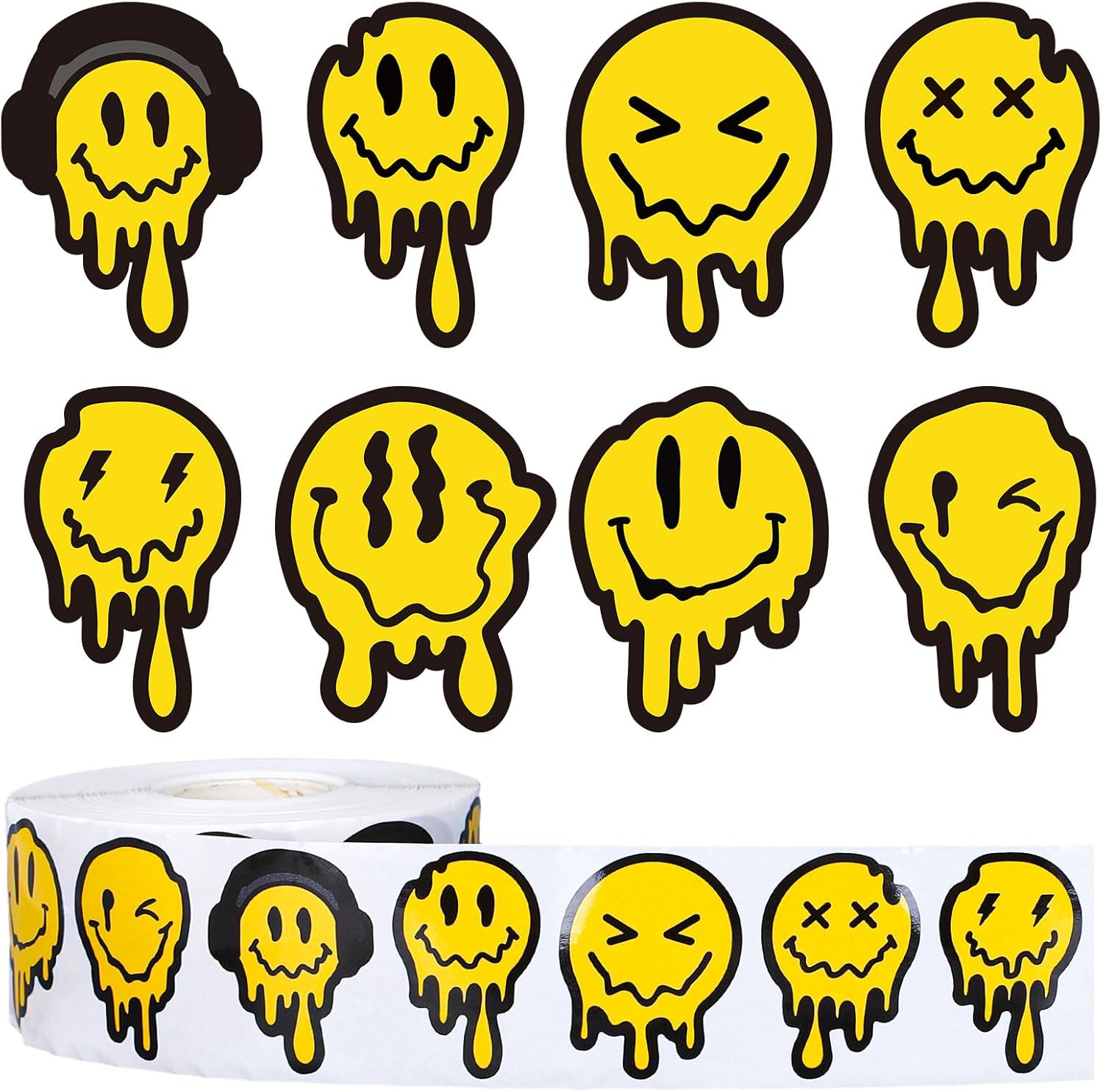 Amazon.com: Whaline 1000Pcs Trippy Smile Stickers Roll Yellow Melting ...