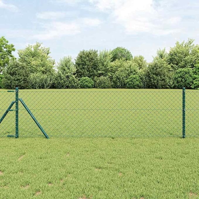 Green Chain Link Fence with Posts, 0.8 x 25 m Steel, Durable Outdoor ...