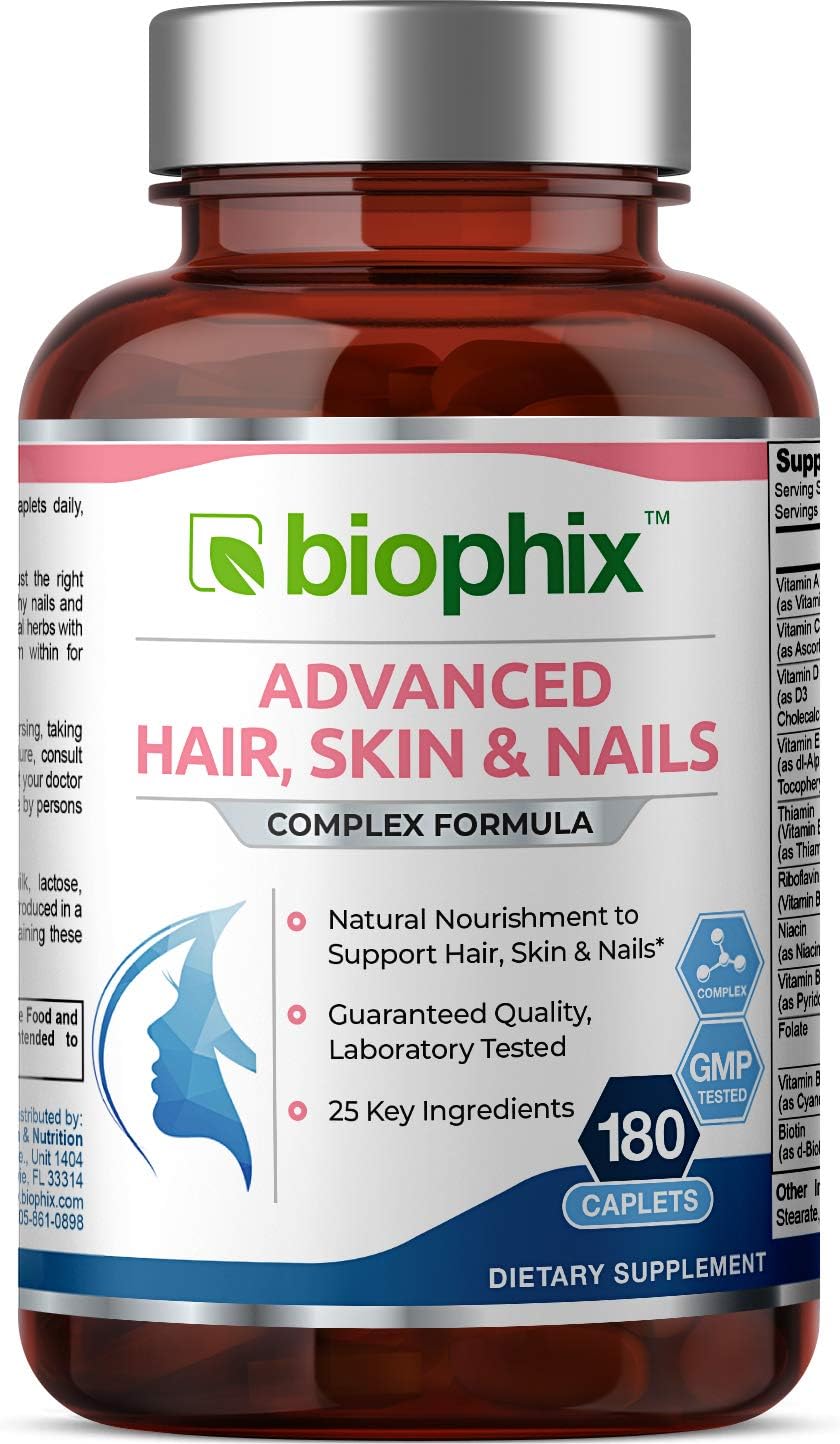 Amazon.com: Hair Skin and Nails Complex 180 Caplets with 10000 mcg ...