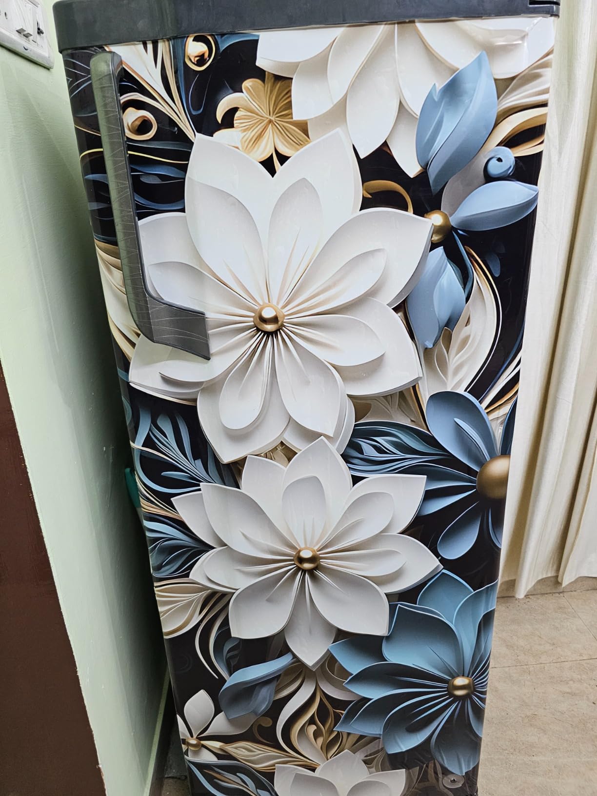 DesignDecor Vinyl Blue & White 3D Flower Fridge Sticker | Fridge Door ...