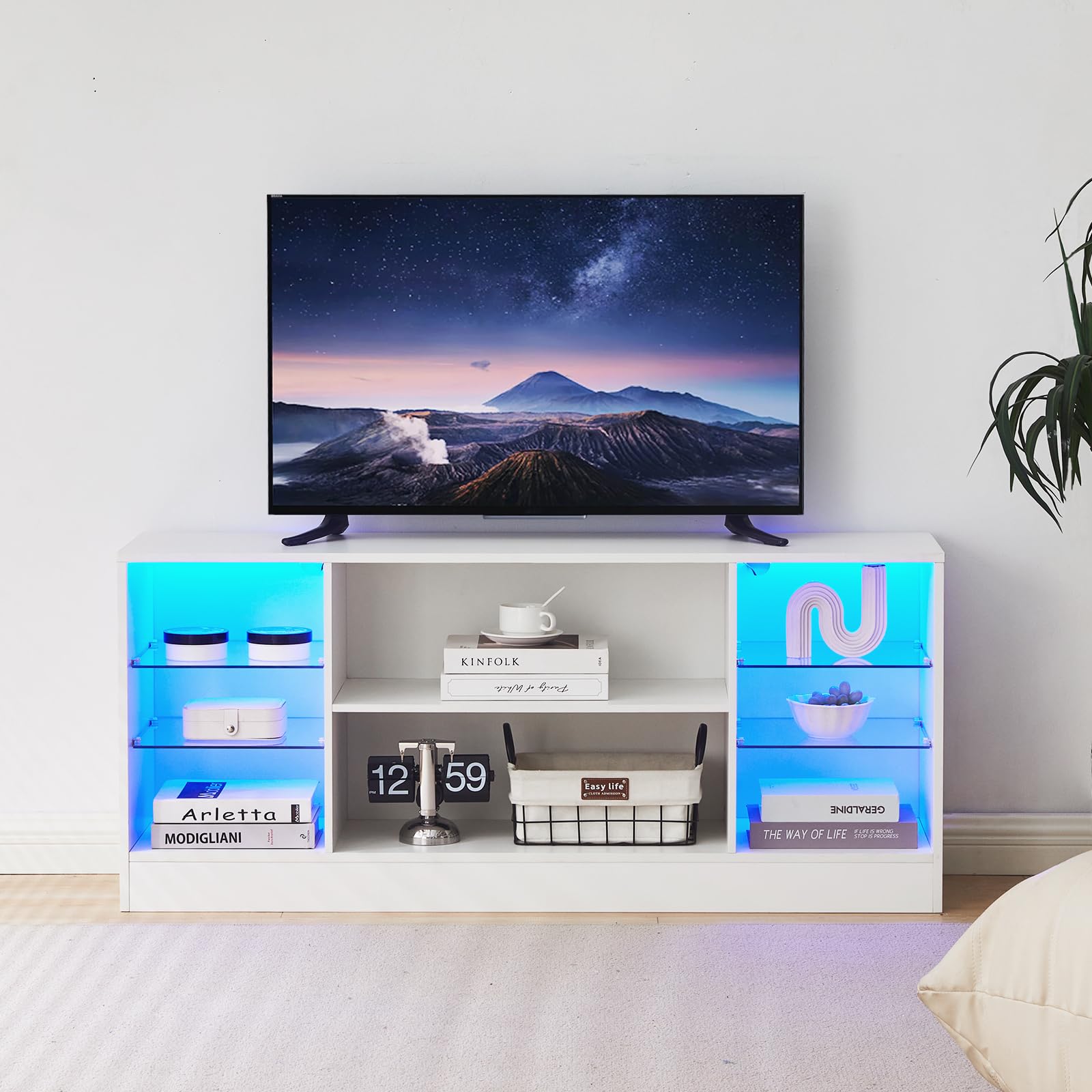 TUKAILAi 130cm TV Stand Cabinet with RGB LED Light, Modern TV Unit ...