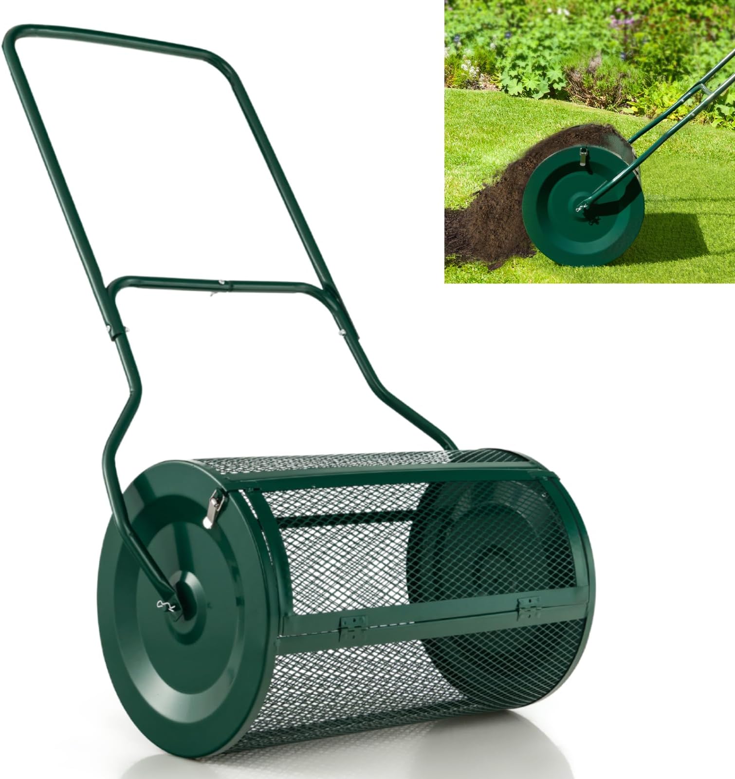 KCT 27" Inch Garden Lawn Compost Roller Spreader Top Dressing, 76L Peat ...