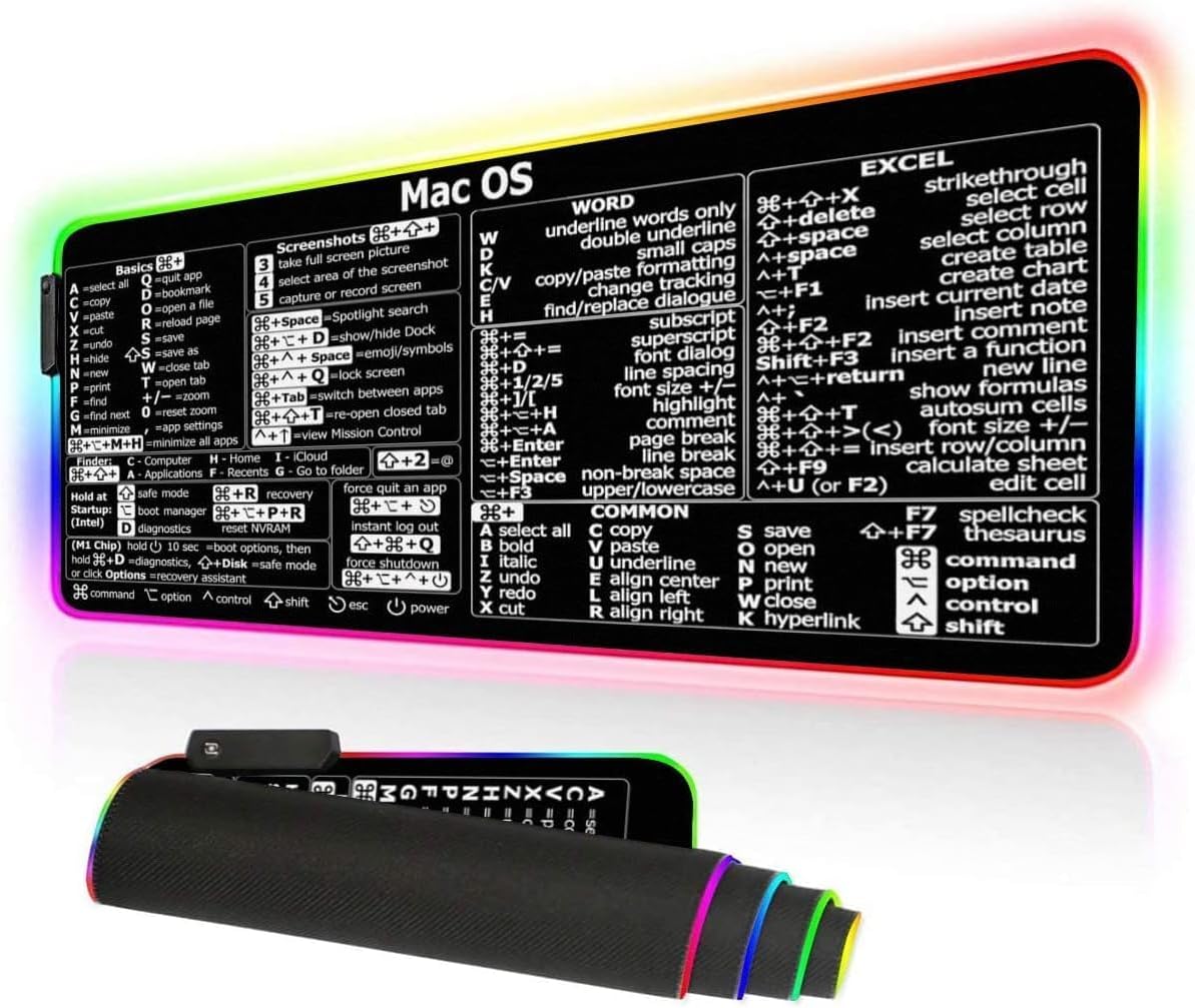 Amazon.com: 31.5x11.8 in Mac os Shortcuts RGB Led Desk Mat excel ...
