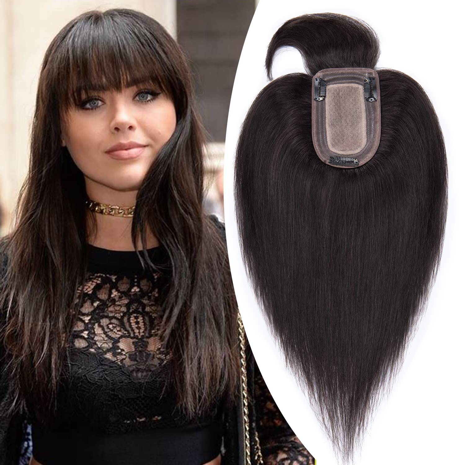 Hairro Clip in Hair Topper for Women with Bangs 100% Real Remy Human ...