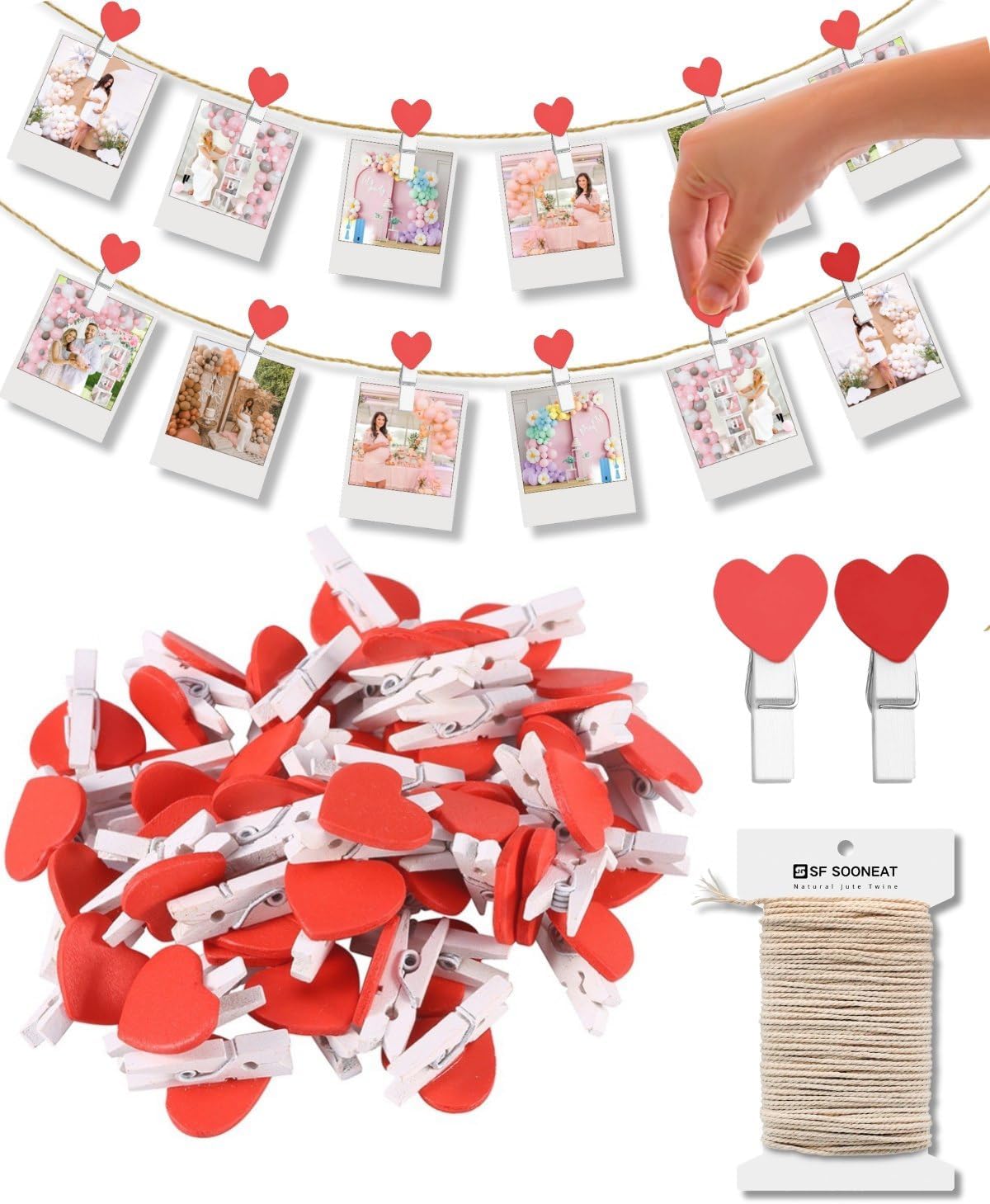 Amazon.com: Mini Clothes Pins for Photo, Small Wooden Red Heart ...
