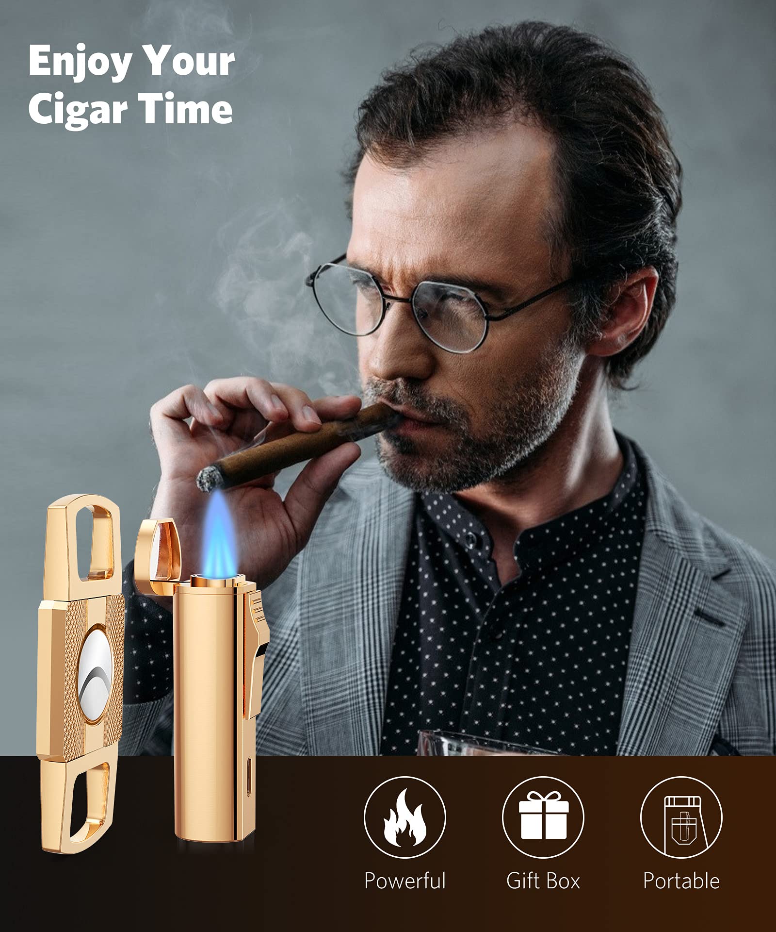 Snapklik.com : RONXS Torch Lighter And Cigar Cutter Set, Adjustable ...