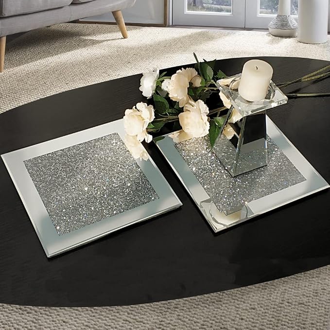 Amazon.com: GIMORRTO Glass Mirrored Coaster 2 PC, Crushed Diamond ...