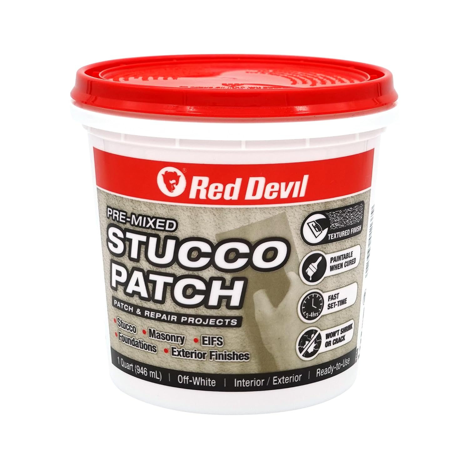 Red Devil 0450 Pre Mixed Stucco Patch, Off White, Quart, 6 Pack ...