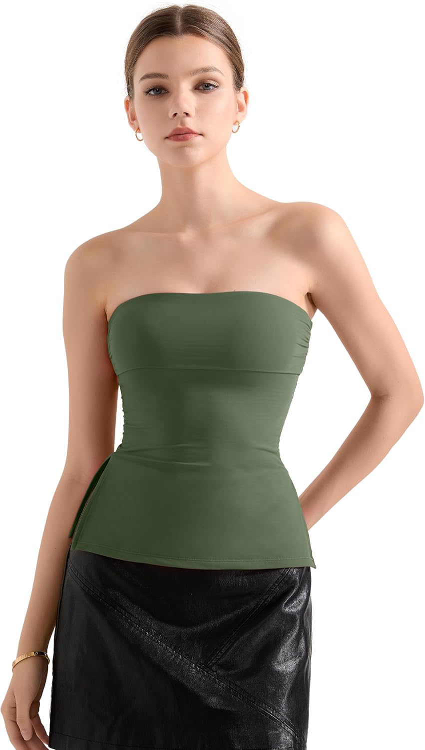 SUUKSESS Women Double Lined Going Out Trendy Tube Tops Side Split Sexy ...