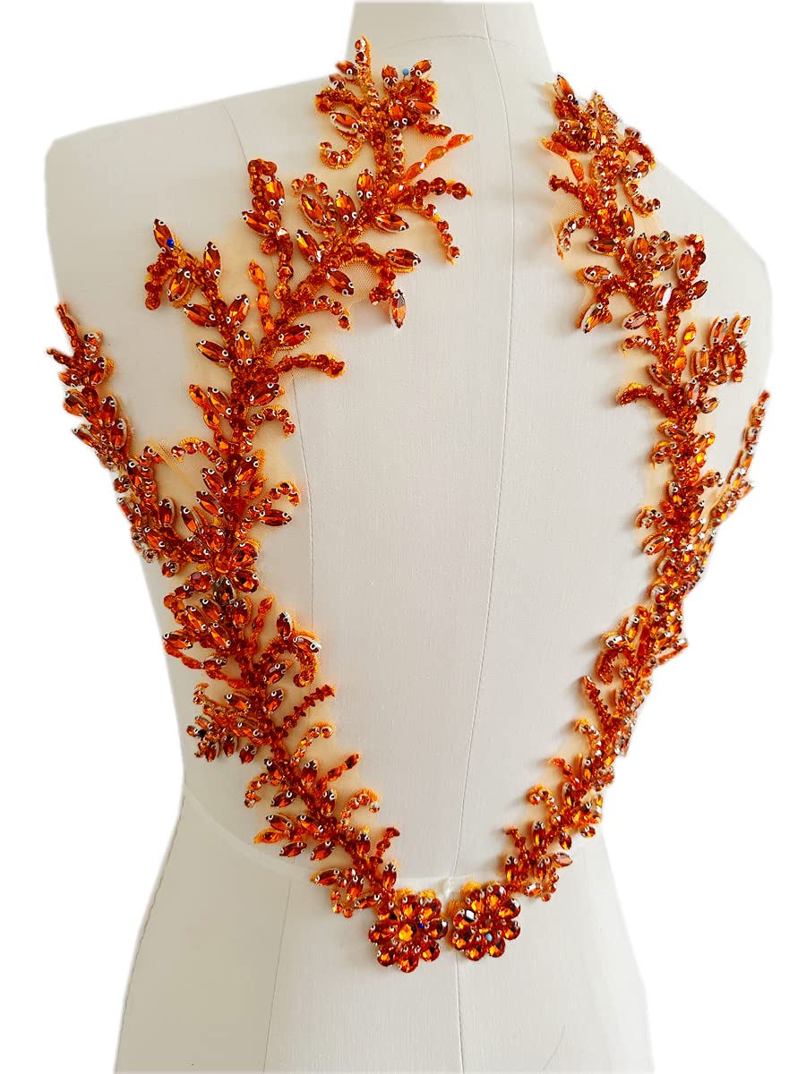 Amazon.com: Handmade Rhinestones lace Trim Patches handsewing Beads ...