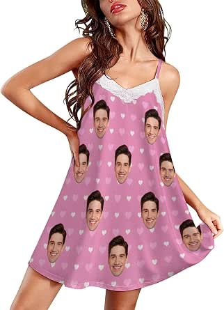 DIYKST Custom Lace Face Nightgowns for Women Personalized V-neck ...