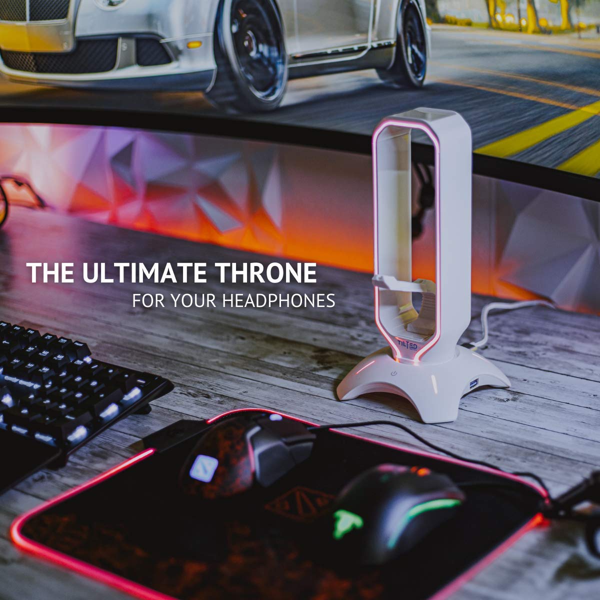 Tilted Nation RGB Gaming Headset Stand - 3 in 1 Headphone Stand with ...