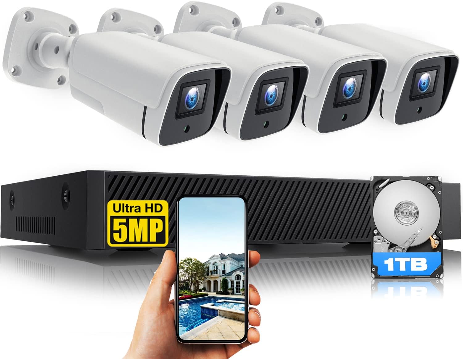 5MP Security Camera System, 8CH NVR Wired Poe Camera System Outdoor for ...