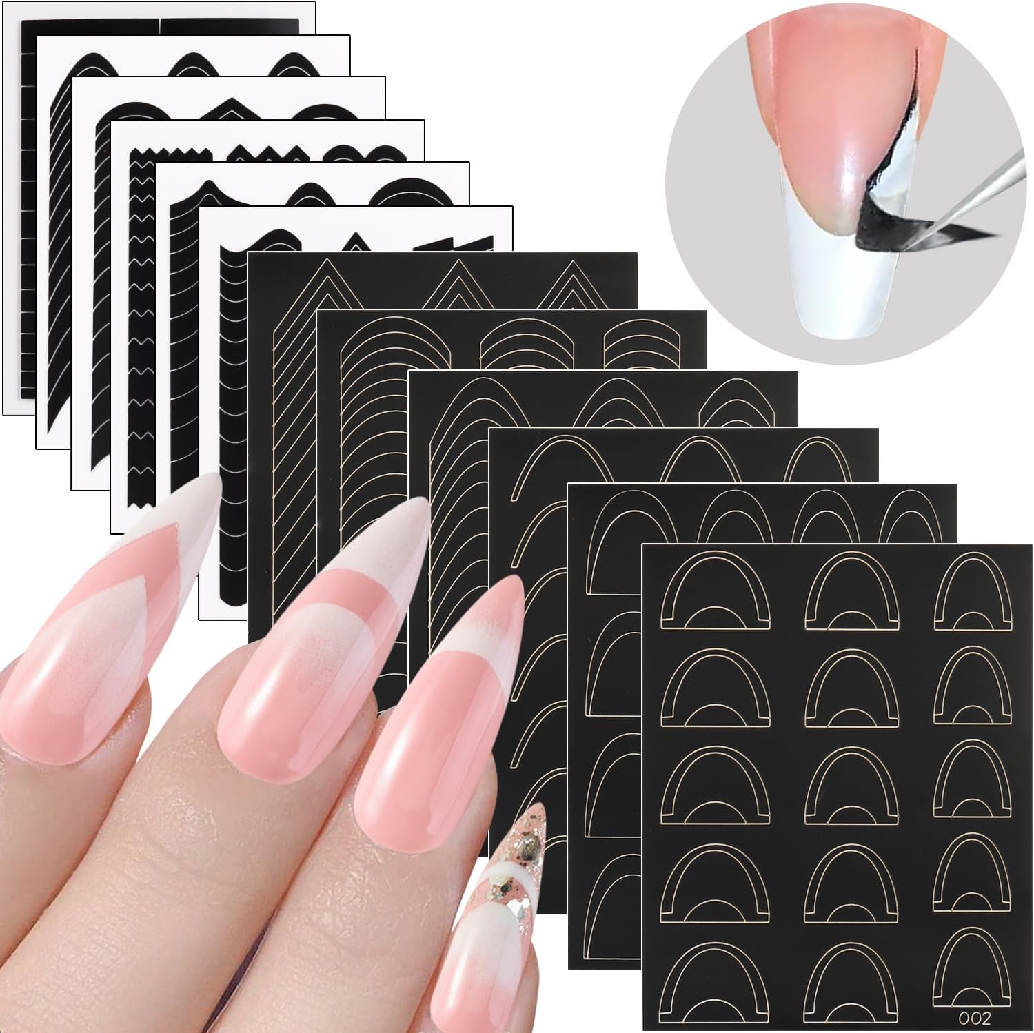 Amazon.com: 1422 Pcs French Tip Nail Guides, Self-Adhesive French Moon ...