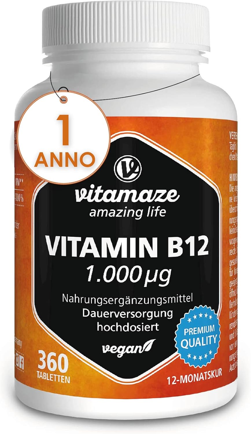 Vitamina B12 (1 Anno) Metilcobalamina 1000 mcg 360 Compresse Vegan ...