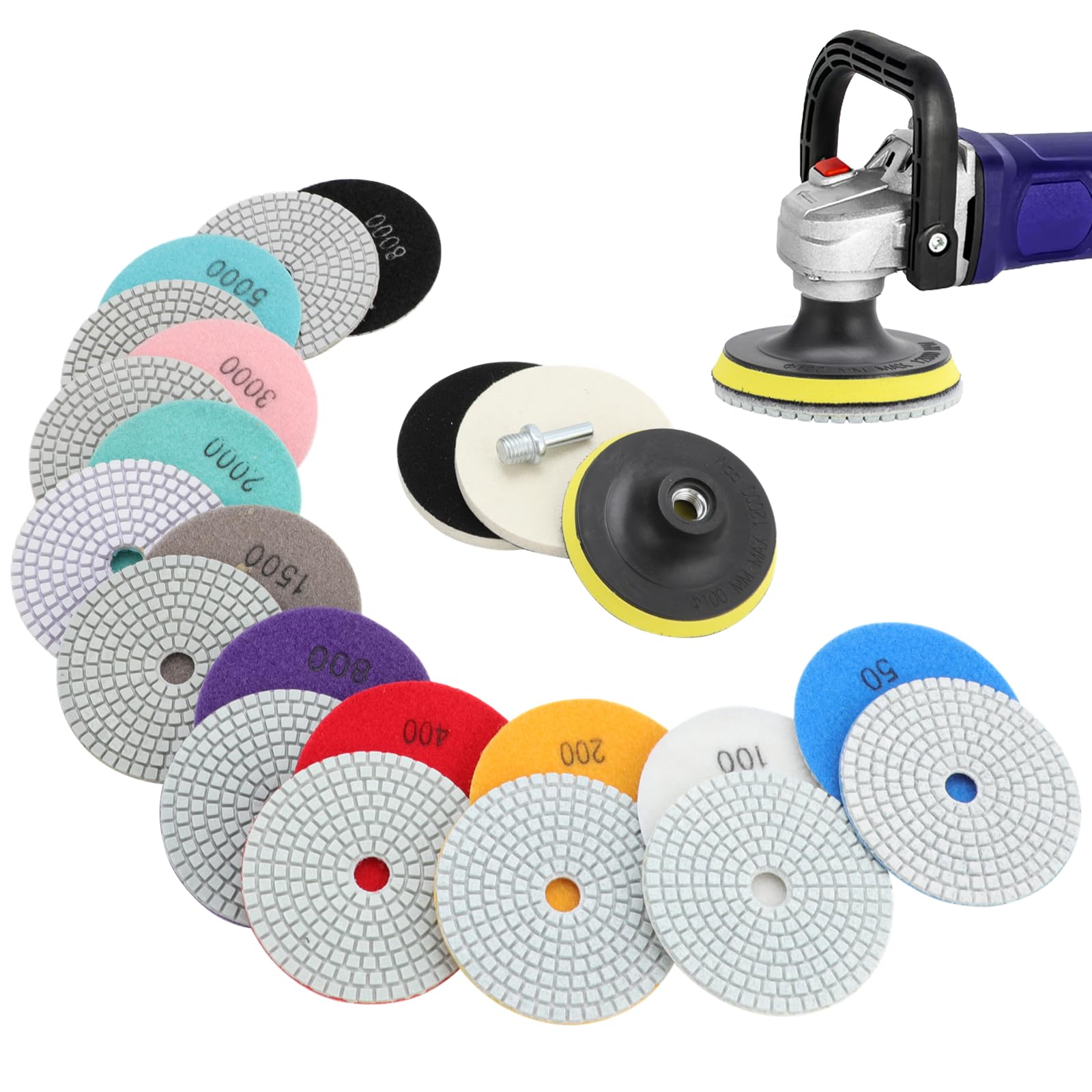 SWEWARM 4 Diamond Polishing Pads, 14Pcs Wet Dry Granite Stone Polish ...