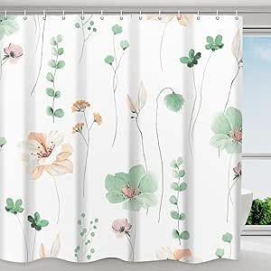 Amazon.com: WITHLOC Shower Curtain Watercolor Flower Shower Curtain Sets - Spring Sage Green ...