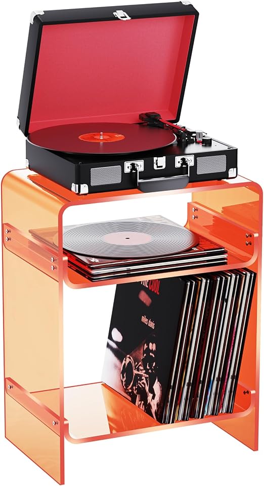 Acrylic Record Player Table with Storage Shelf, Clear Side Table ...