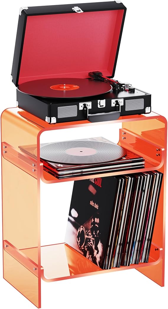 Amazon.com: Acrylic Record Player Table with Storage Shelf, Clear Side ...
