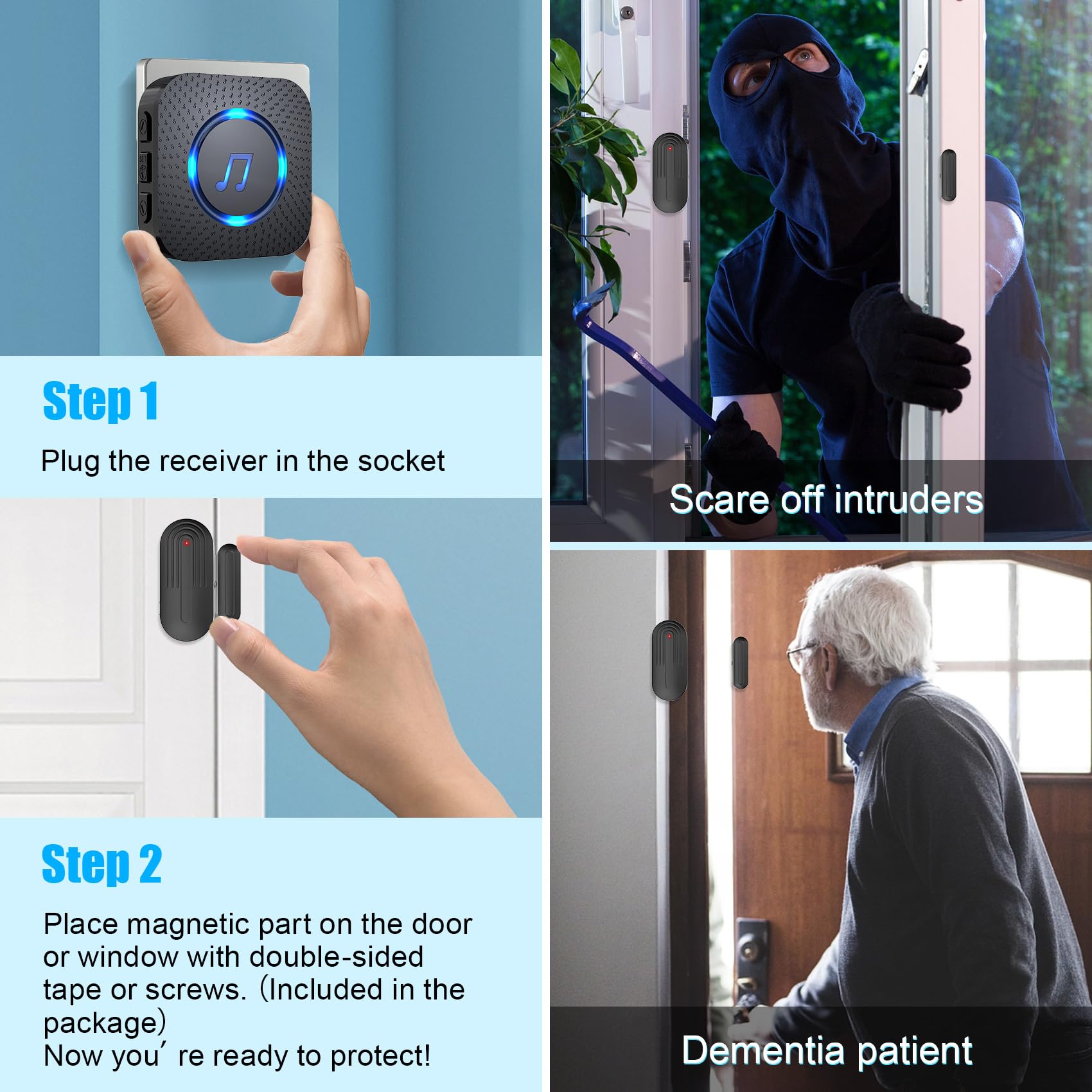 Snapklik.com : Door Sensor Chime When Door Opens, Door Entry Alarm For ...