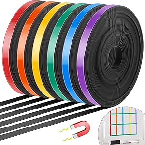 Saypacck 6 Rolls Magnetic Tape Roll Colored Thin Strips, 0.39 in x 33 ...