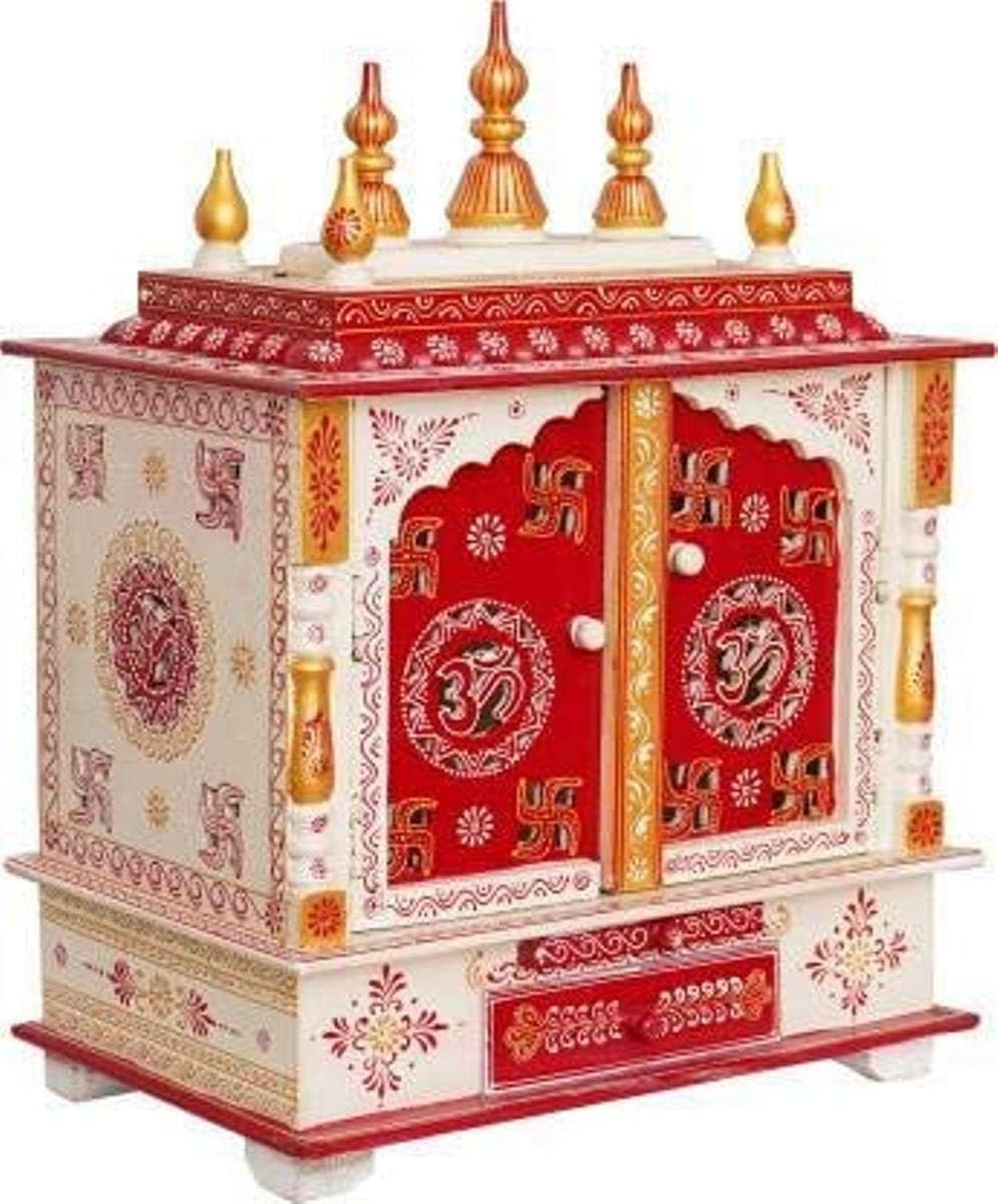 Vipron 15'' White Wooden Hindu Temple for Home Handpainted Mandir with ...
