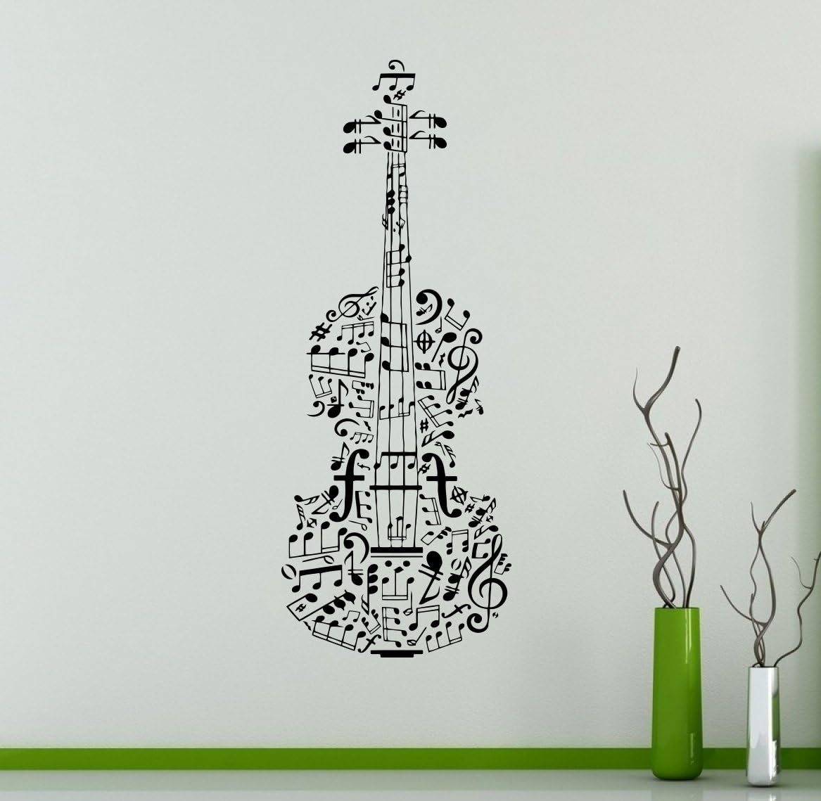 Violin Wall Decal Musical Notes Vinyl Sticker Sound Waves Home Interior ...