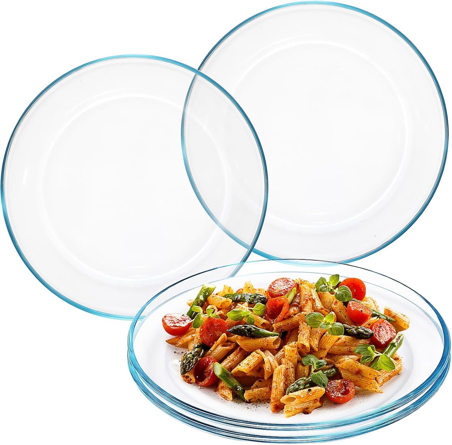 HFZCV 4 Pack Glass Plates, 25cm Clear Tempered Glass Small Dinner ...