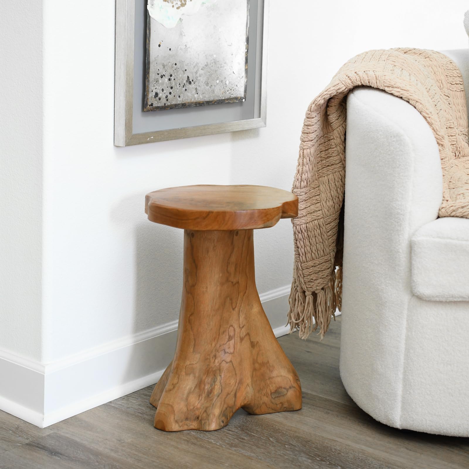 Amazon.com: WELLAND Teak Tree Stump Side Table, Live Edge Stool ...