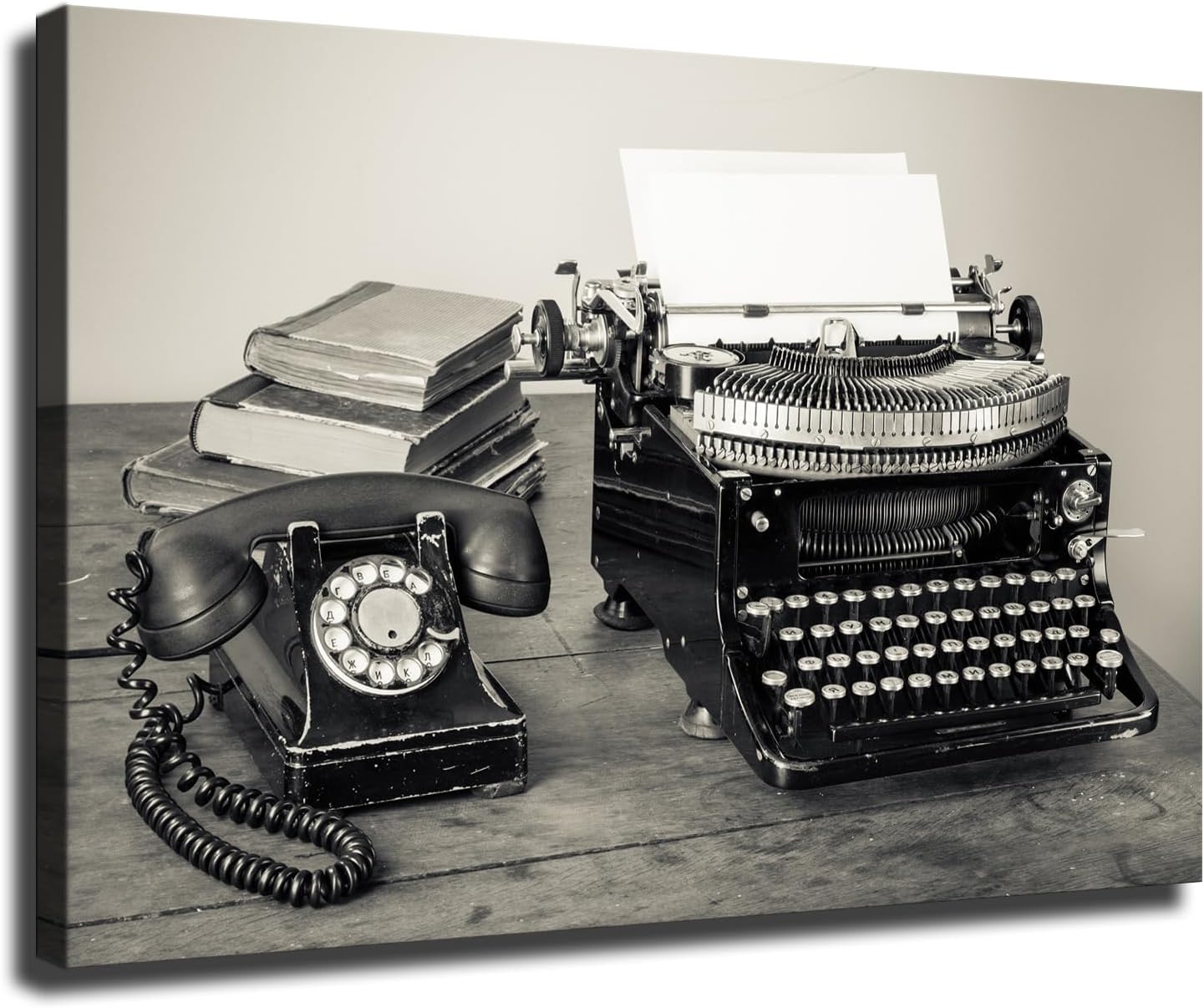 Generic Retro Black and White Vintage Telephone and Typewriter Poster ...