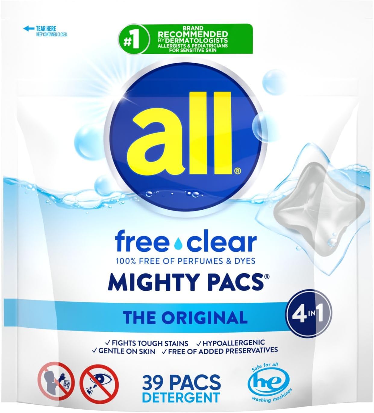 Amazon.com: all Free Clear, Original, Mighty PACS Laundry Detergent ...