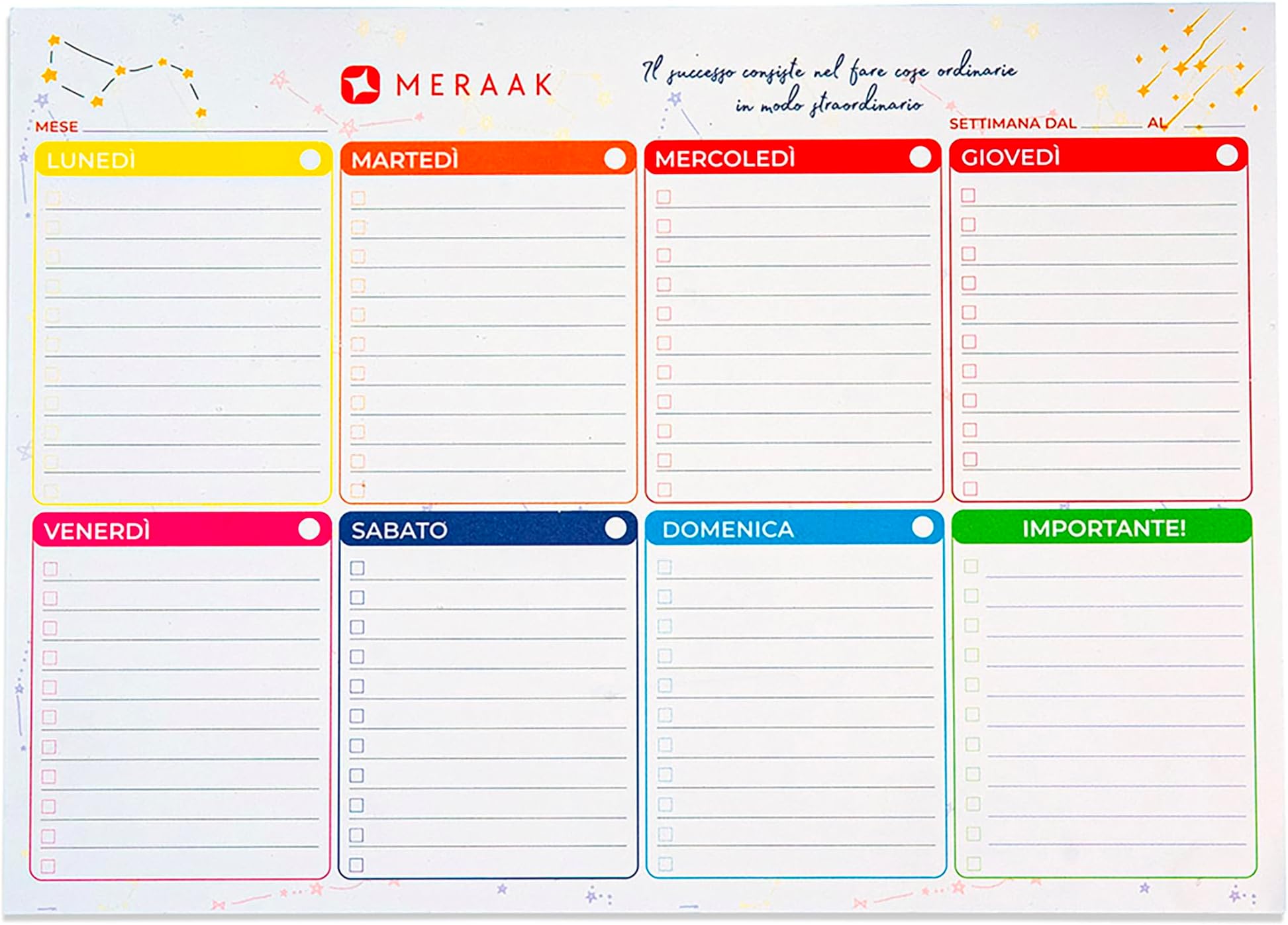 MERAAK Planner Settimanale da Tavolo A4, 50 Settimane in Italiano ...