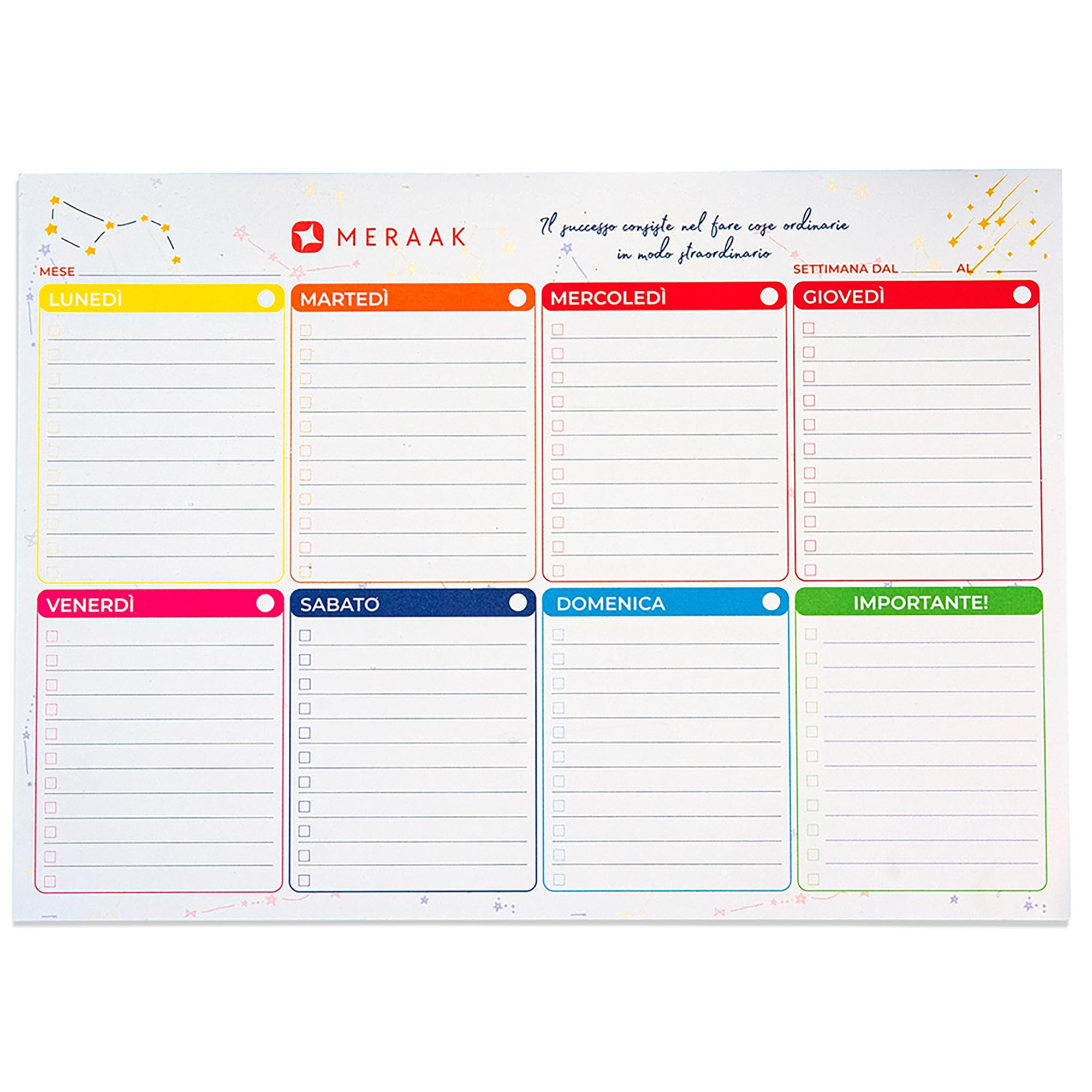 MERAAK Planner Settimanale da Tavolo A4, 50 Settimane in Italiano ...