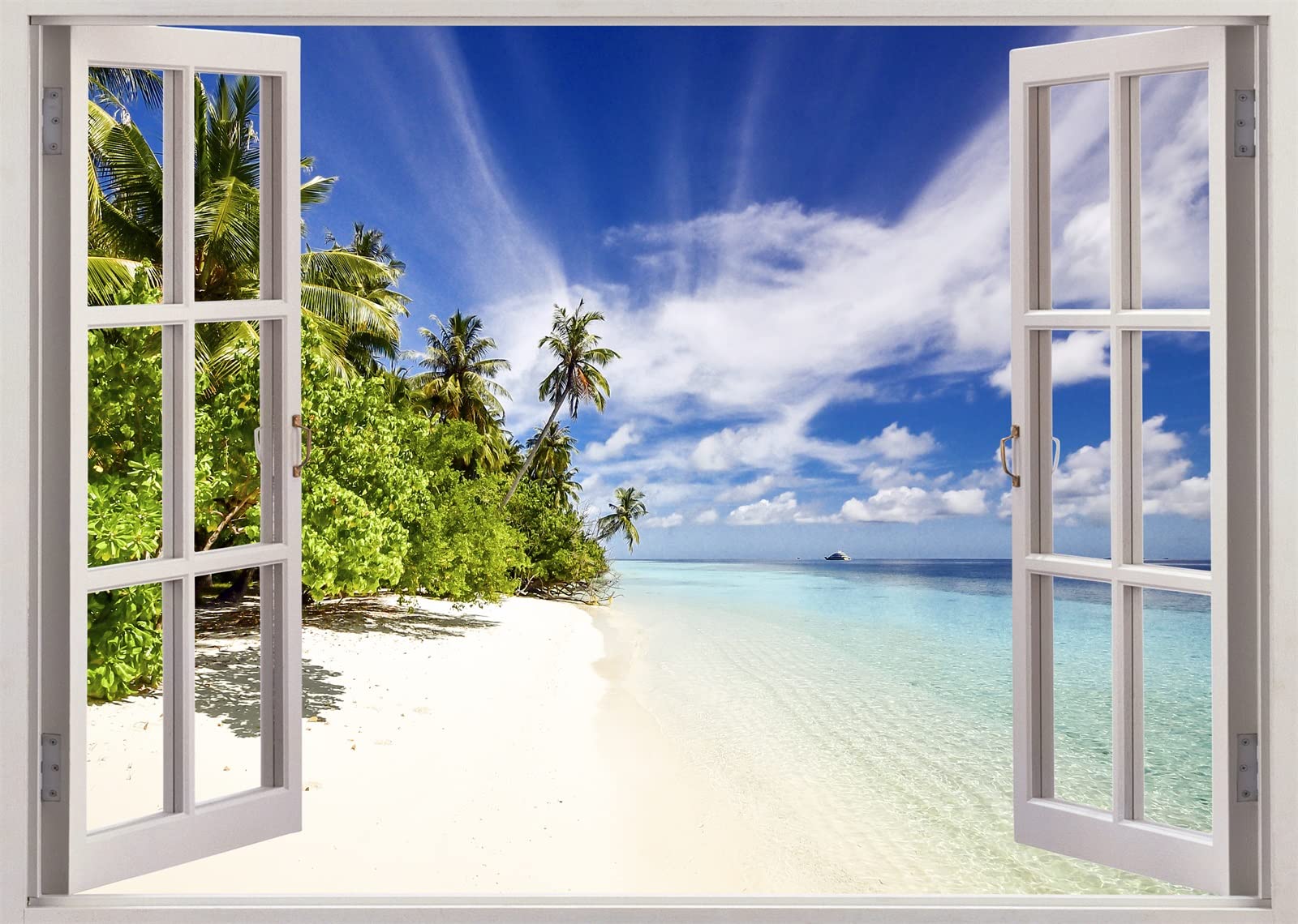 Amazon.com : BELECO 7x5ft Fabric Tropical Beach Window View Backdrop ...