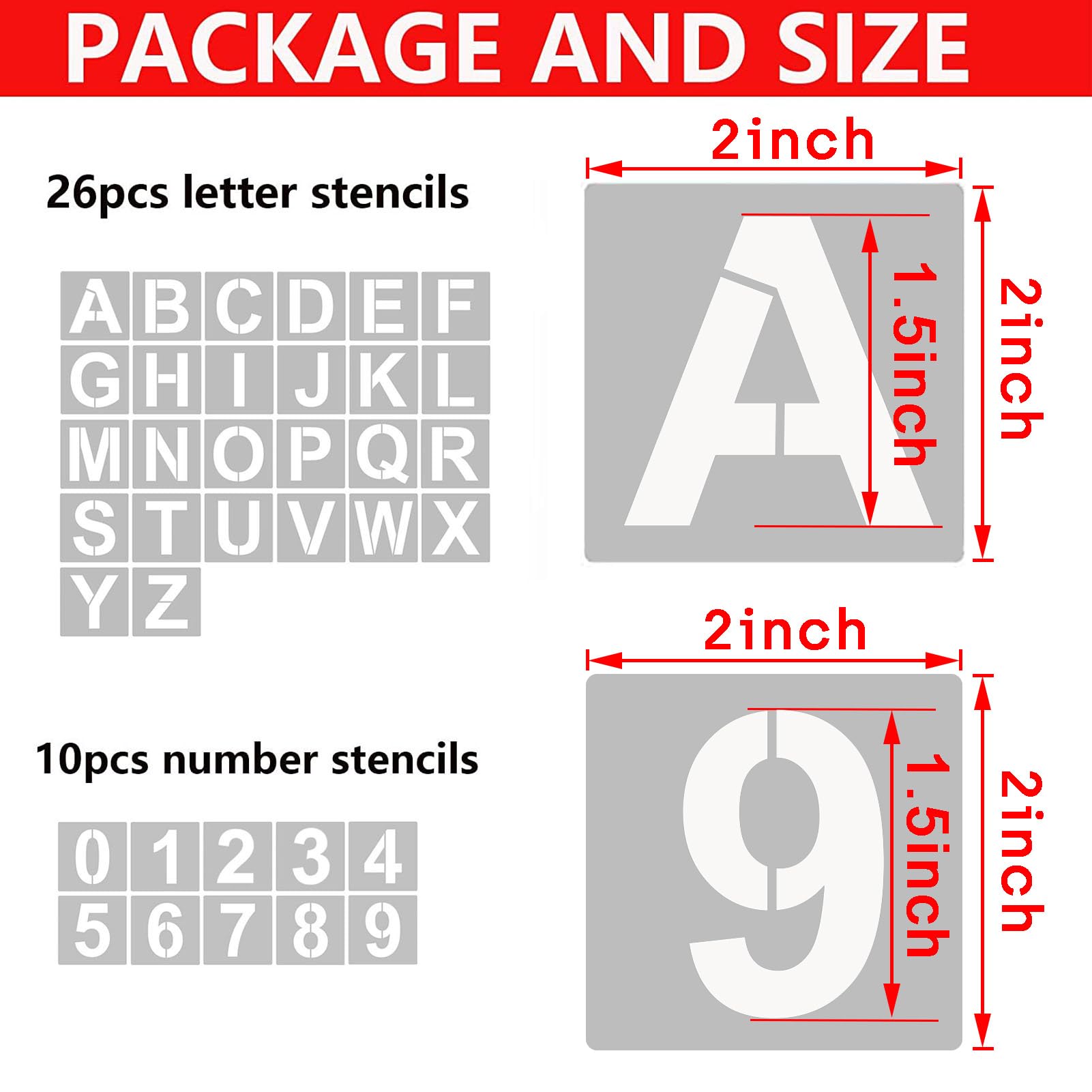 Snapklik.com : 2 Inch Letter Stencils And Numbers, 36 Pcs Alphabet Art ...