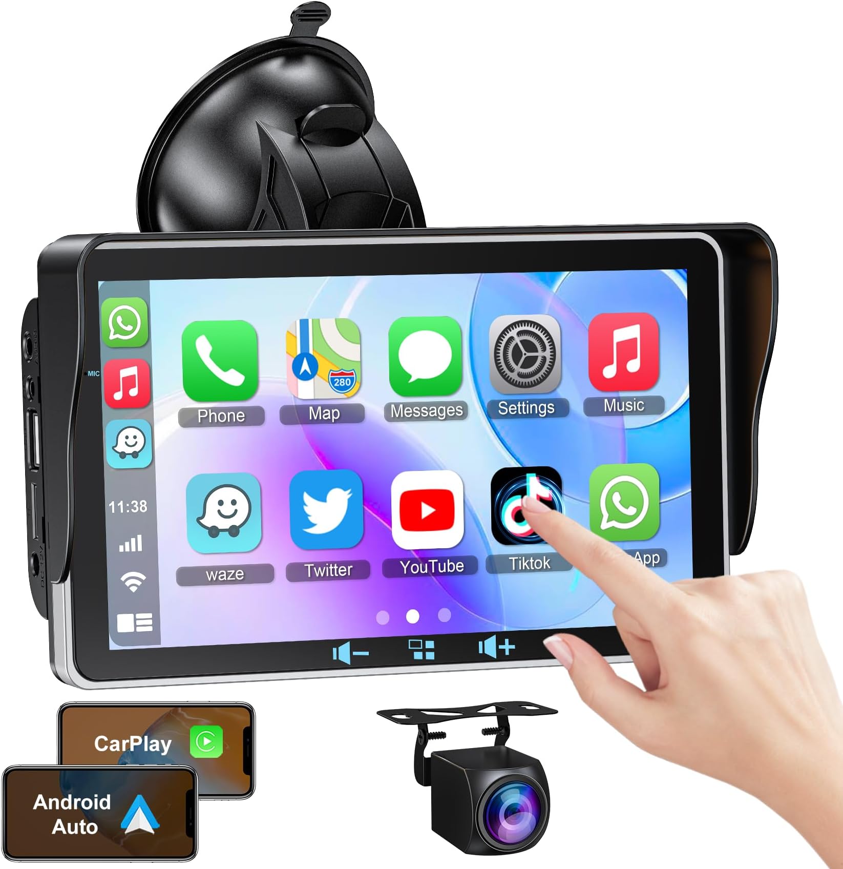 Amazon.com: Portable Carplay Screen for Car, 7 Inch IPS Touchscreen Car ...