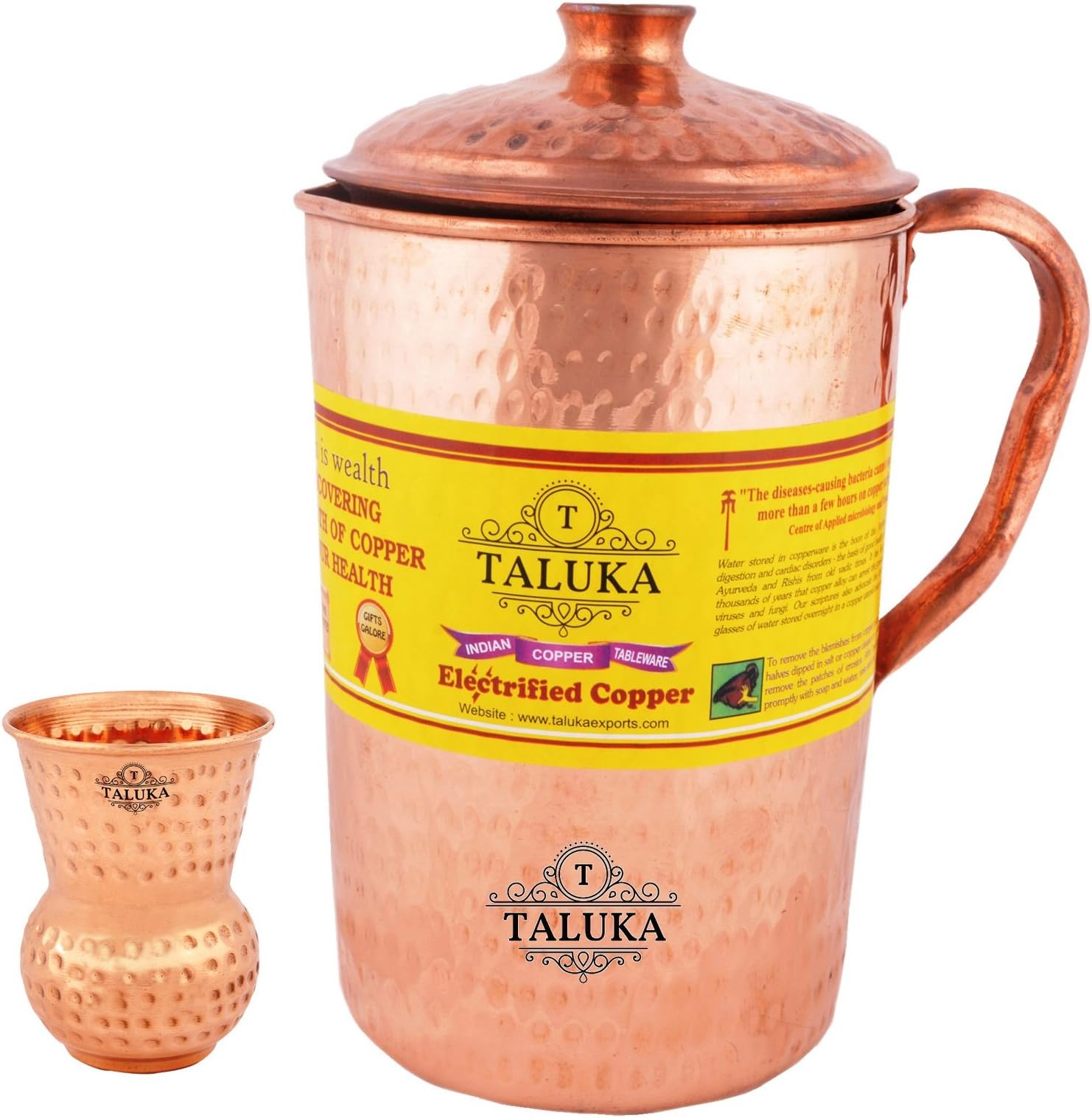 Amazon.com | AVADOR Handcrafted 100% Pure Copper Jug Pitcher with 2 ...