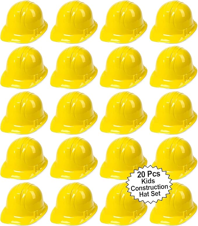 Amazon.com: Toy Construction Hard Hats | 20 Pcs. Soft Plastic Yellow ...