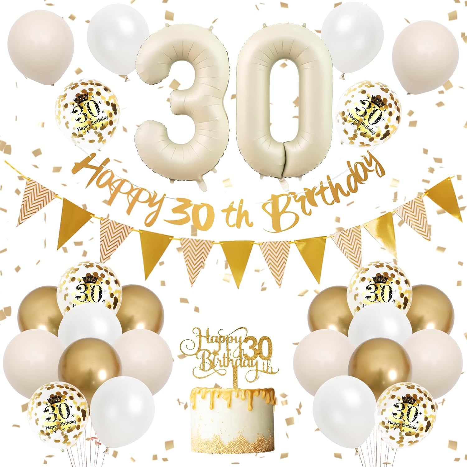 Amazon.com: 30th Birthday Decorations Sand White Gold,30th Birthday ...