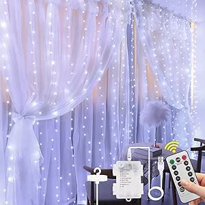 Amazon.com: Vicloon Fairy Curtain Lights,300 LED White Curtain Lights,8 ...