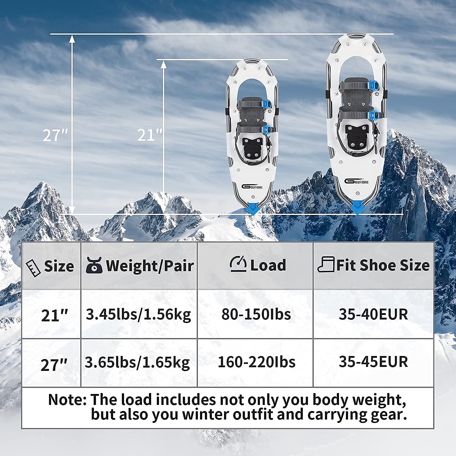Goutone 21/27 Inches Light Weight Snowshoes for Men and Women. Fully ...