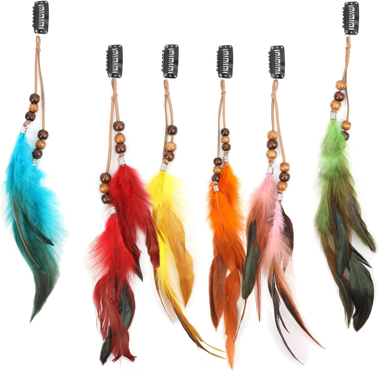 Amazon.com : Boho Feather Hair Clips Hippie Hair Extensions 6 Pcs ...