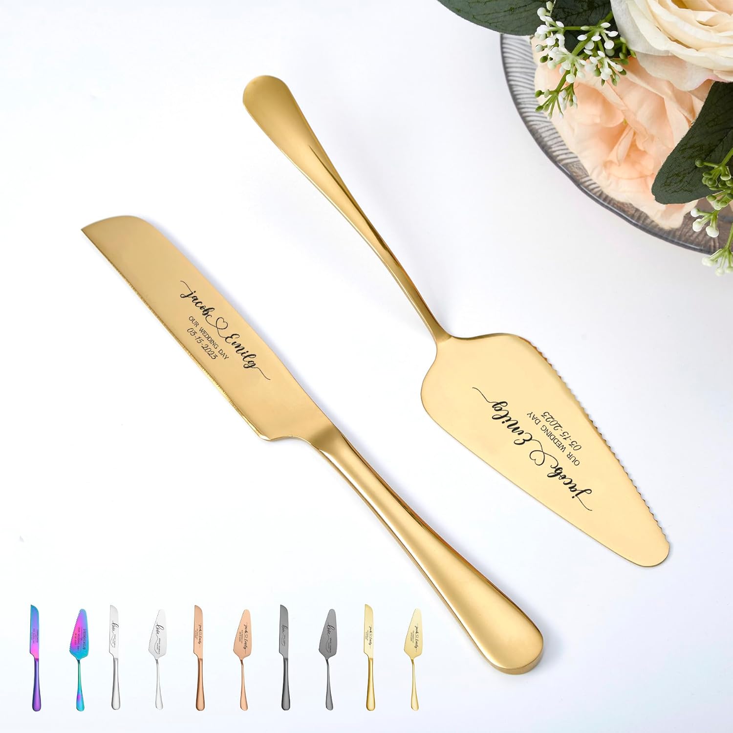 Amazon.com | Munidow Personalized Cake Knife and Server Wedding Cake ...