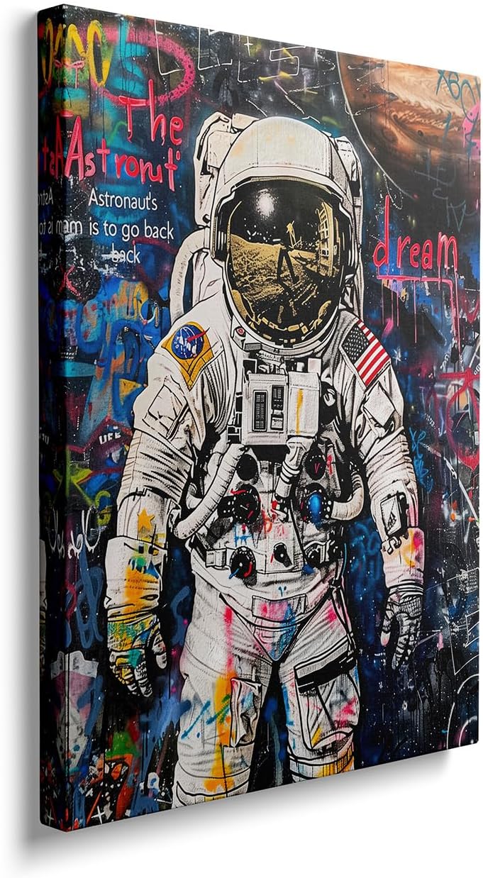 Amazon.com: Ypxzzj Banksy Framed Graffiti Astronaut Canvas Wall Art ...