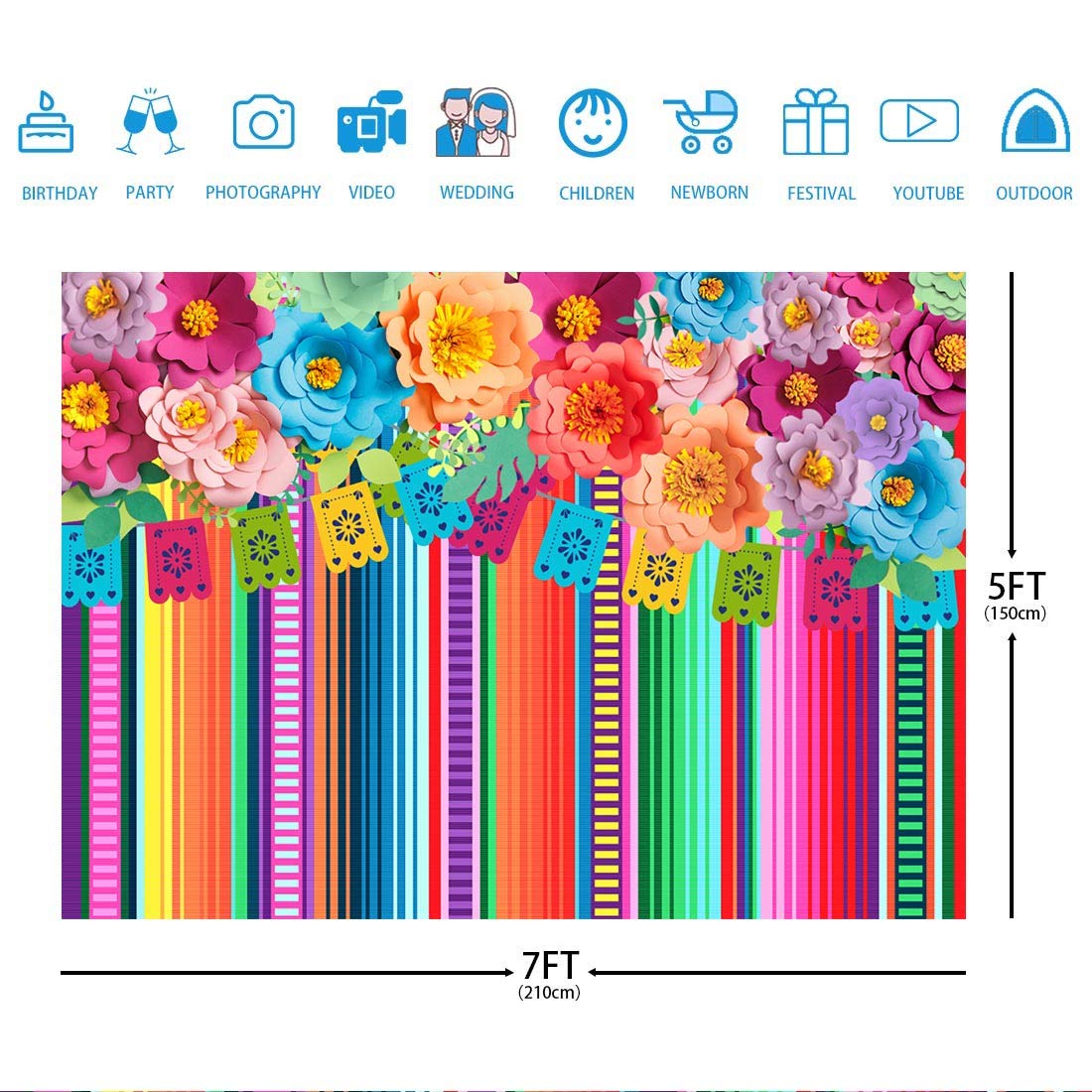 Ticuenicoa 7x5ft Mexican Fiesta Backdrop Photobooth Flowers Fiesta ...