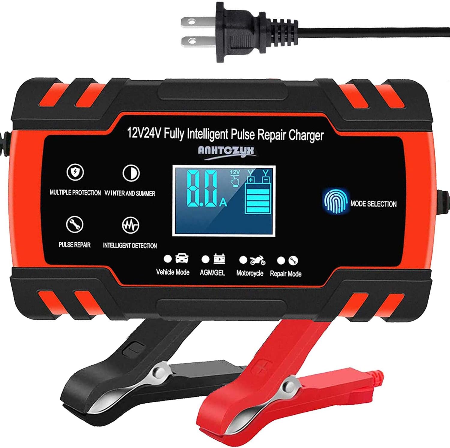 Automatic Smart Battery Charger Maintainer, Portable 12V/8A 24V/4A ...