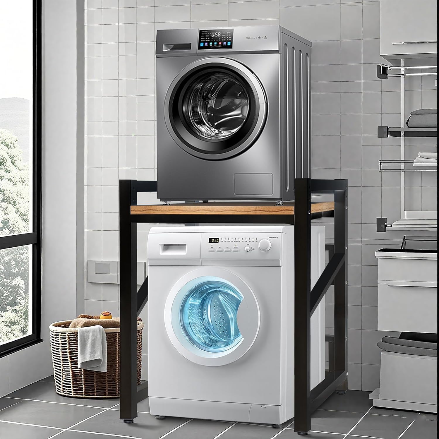 Washing Machine Storage Rack Height Adjustable Washer Dryer Stacking ...