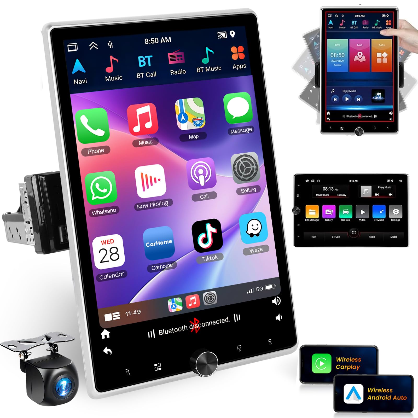 Snapklik.com : HiFi 2+64G Single Din Car Radio Stereo 10.4 Inch Android ...