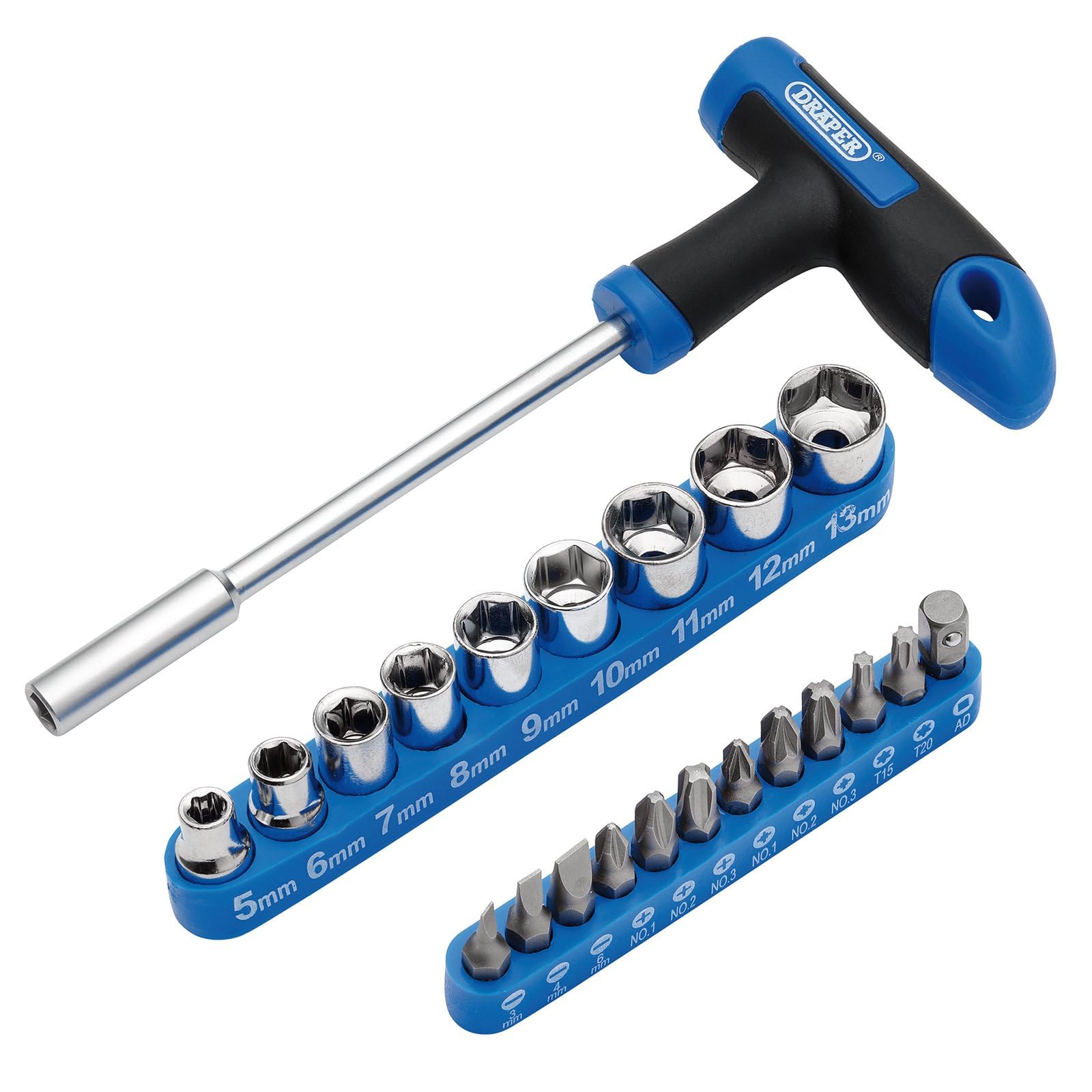 Draper 21011 T-Handle Screwdriver, Socket and Bit Set, 1/4" Sq. Dr. (22 ...